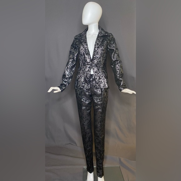 GV | Pants & Jumpsuits | Black And Silver Metallic Pant Suit Long Leg ...